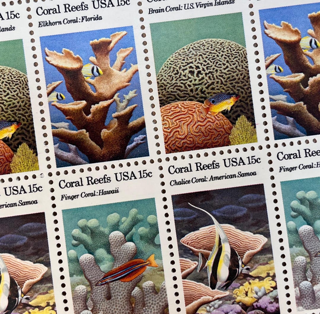 Coral Reefs US Stamps - 1980 Vintage Plate Block of 20 - Mint Condition ...