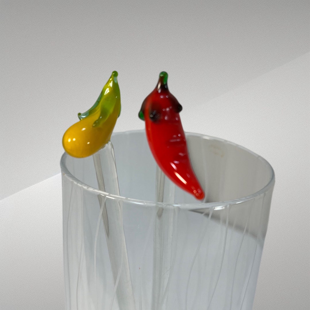 Vintage Glass Swizzle Sticks: Red Pepper & Yellow Squash, Set of 2 - Etsy