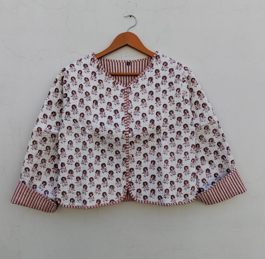 Cotton Quilted Jacket Pink Floral Print Reversible Handmade Jackets ...