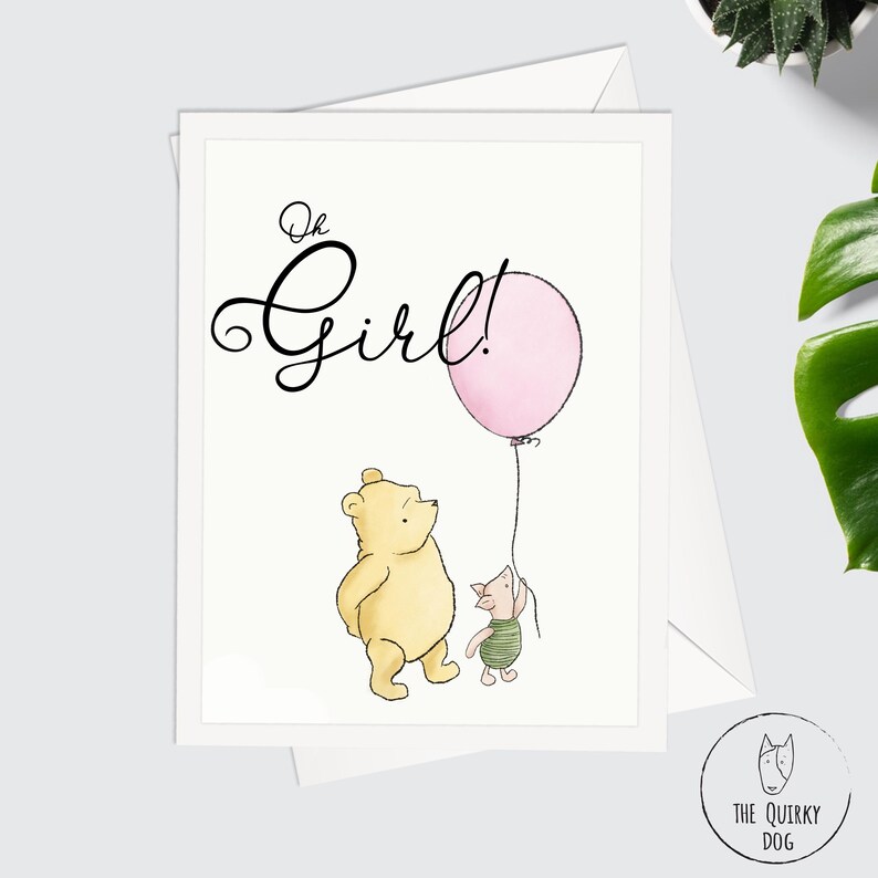 Winnie the Pooh Card, New Baby Greeting Card, Pregnant, Oh Boy, Oh Girl ...