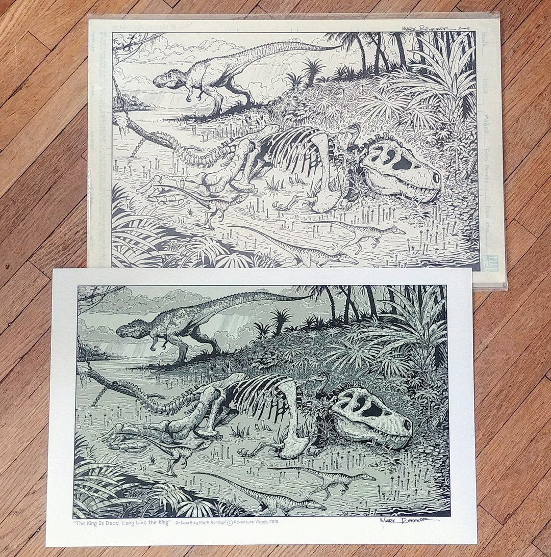 ORIGINAL INK DRAWING 'T Rex the King is Dead' With - Etsy
