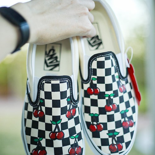 Handpainted Cherry Vans Checkered - Etsy