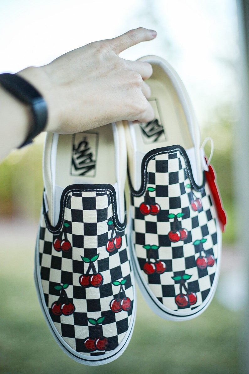 Handpainted Cherry Vans - Checkered - Etsy