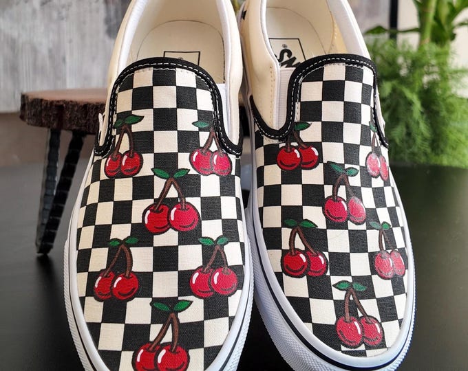 Handpainted Cherry Vans - Checkered - Etsy