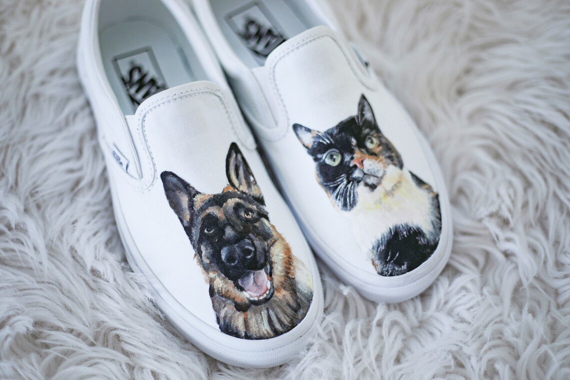 Handpainted Custom Pet Portrait Vans two Pets | Etsy