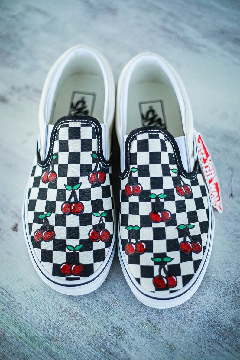 Handpainted Cherry Vans - Checkered - Etsy