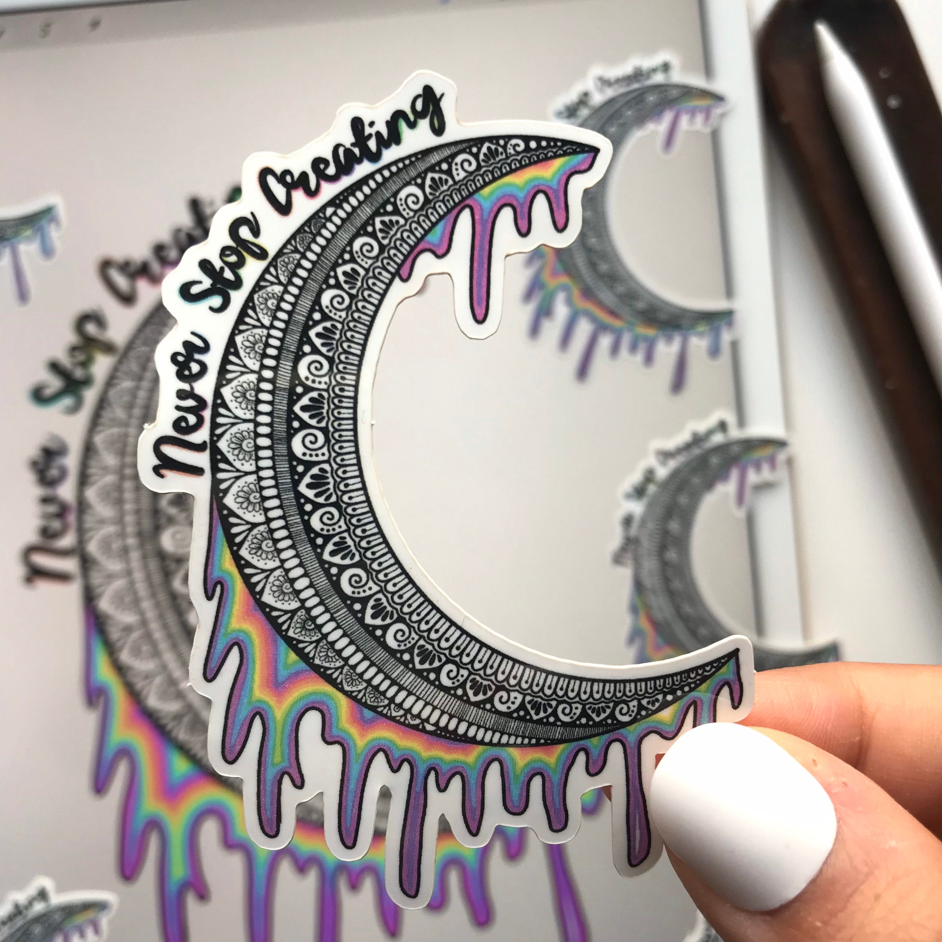 Never Stop Creating Zentangle Moon Sticker Moon Sticker | Etsy