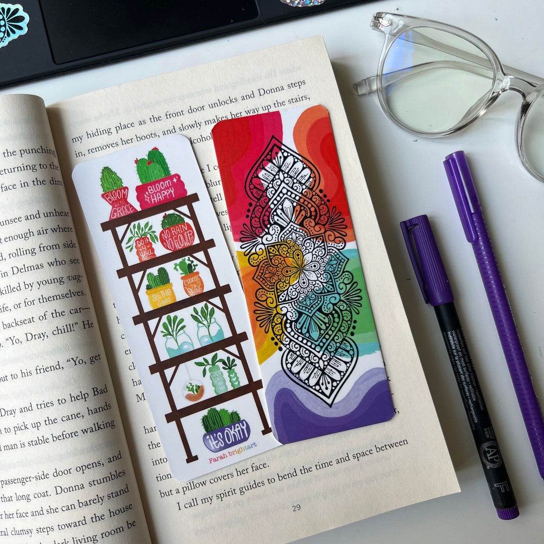 Cactus Shelf and Mandala Bookmark - Cute Bookmark - 2 Sides Printed ...