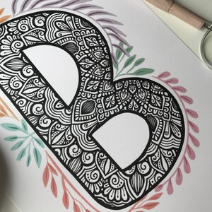 Mandala B Letter With Plant Doodle - Etsy
