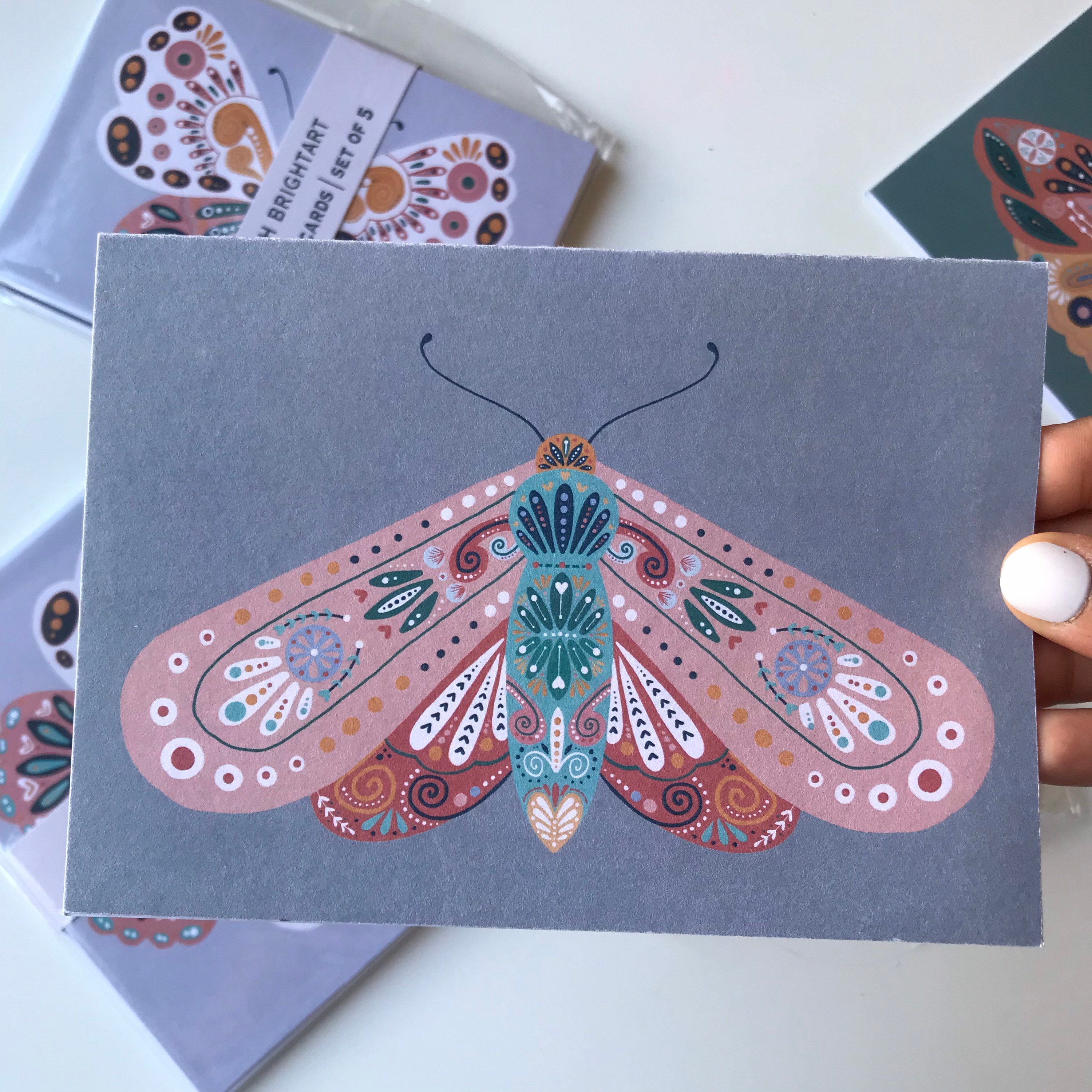 Moth greeting card set of 5 | Etsy