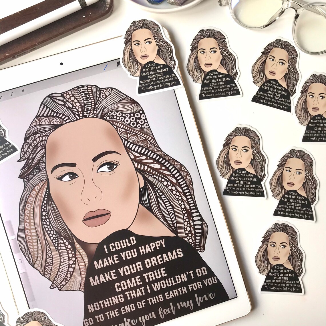 Zentangle Adele Matte Stickers Waterproof Stickers Water - Etsy