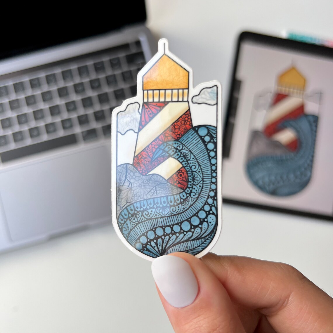 Wave and Lighthouse Zentangle Stickers Waterproof Sticker - Etsy