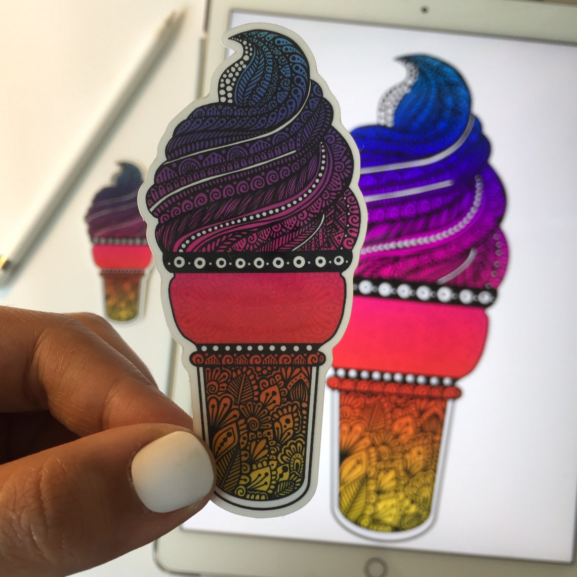 Transparent Zentangle Ice Cream Sticker transparent Sticker - Etsy