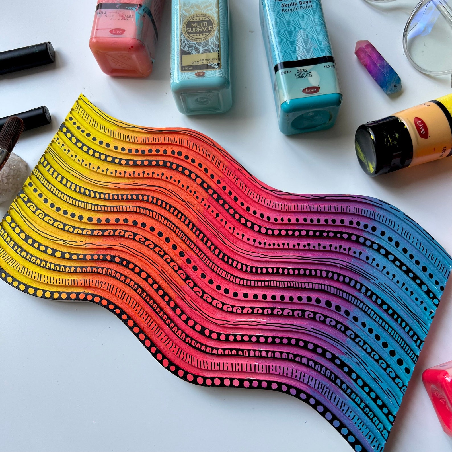 Zentangle Wavy Rainbow Wooden Piece - Etsy