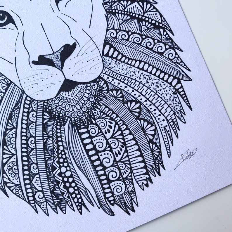 Zentangle Lion Print Zentangle Lion Art Print Wall Decor - Etsy