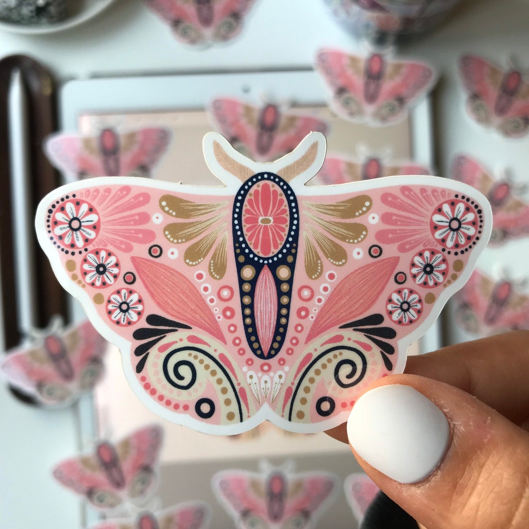 Folk Moth Waterproof Sticker - Etsy