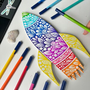 Rainbow Zentangle Rocket - Etsy