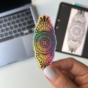 Horizontal Holographic Mandala Sticker - Holographic Waterproof ...
