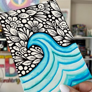 Zentangle and Watercolor Waves Original Drawing - Etsy