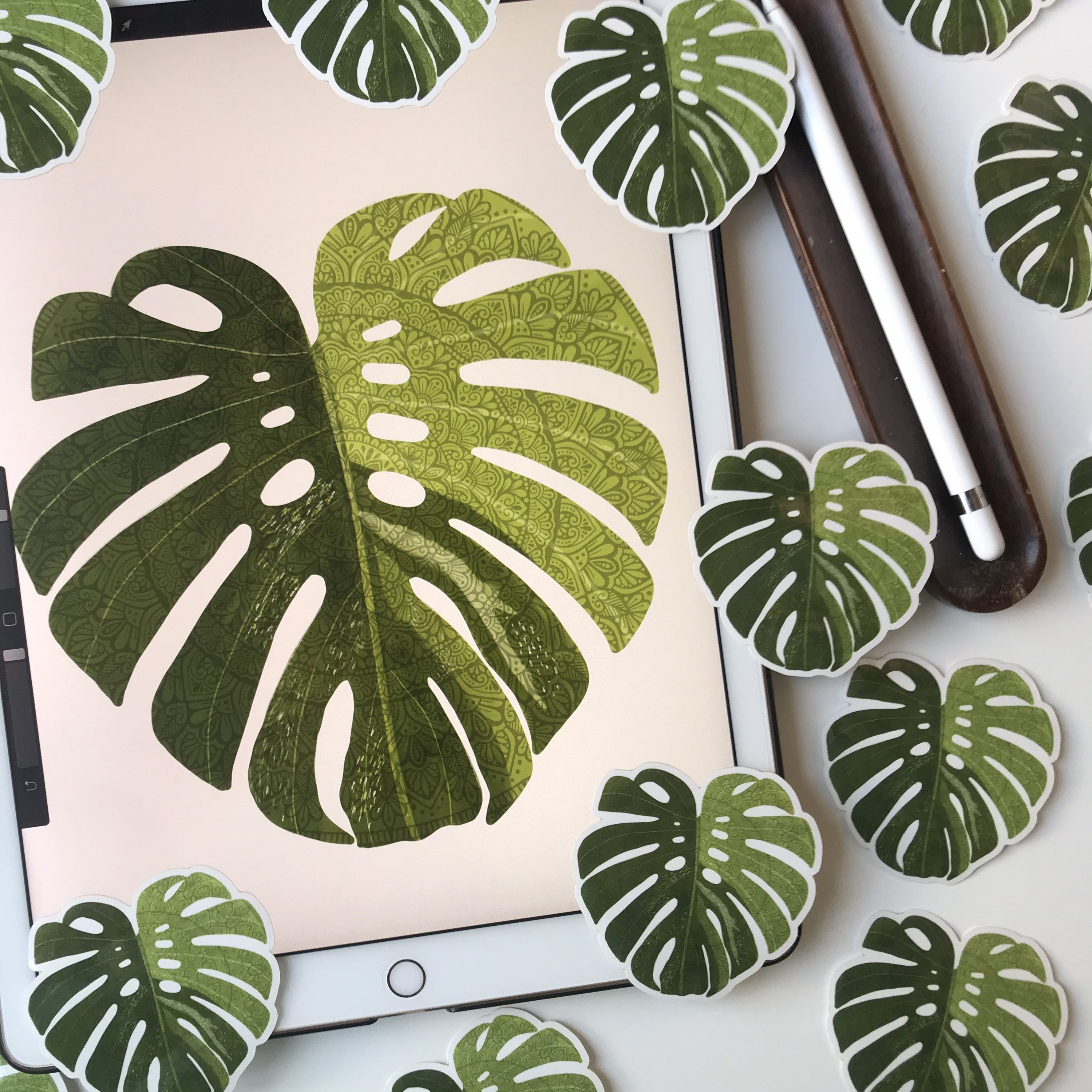 Mandala monstera waterproof stickers monstera leaf sticker | Etsy