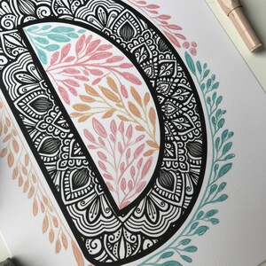 Mandala D Letter With Plant Doodle - Etsy
