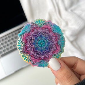 Holographic Colorful Mandala Sticker - Waterproof Stickers - Etsy