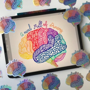 Zentangle Mind Holographic Sticker - Rainbow Mind Waterproof Sticker - Etsy