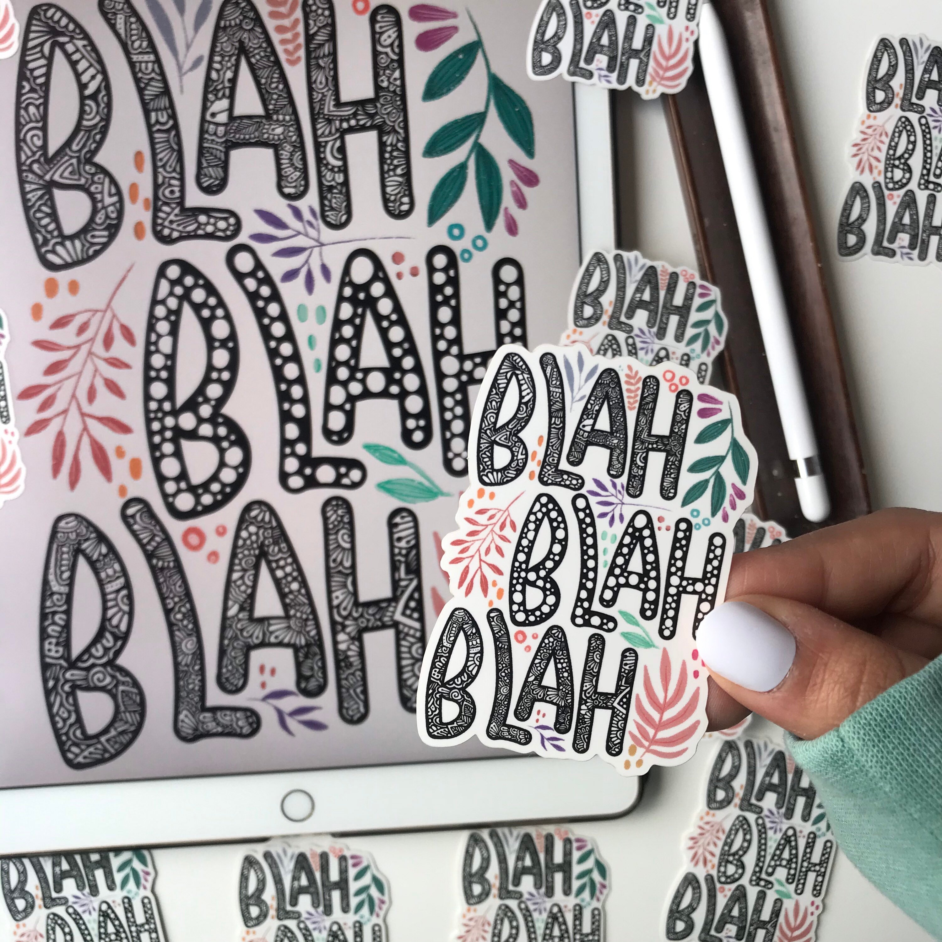 Blah Blah Blah Zentangle Waterproof Stickers Words Stickers | Etsy