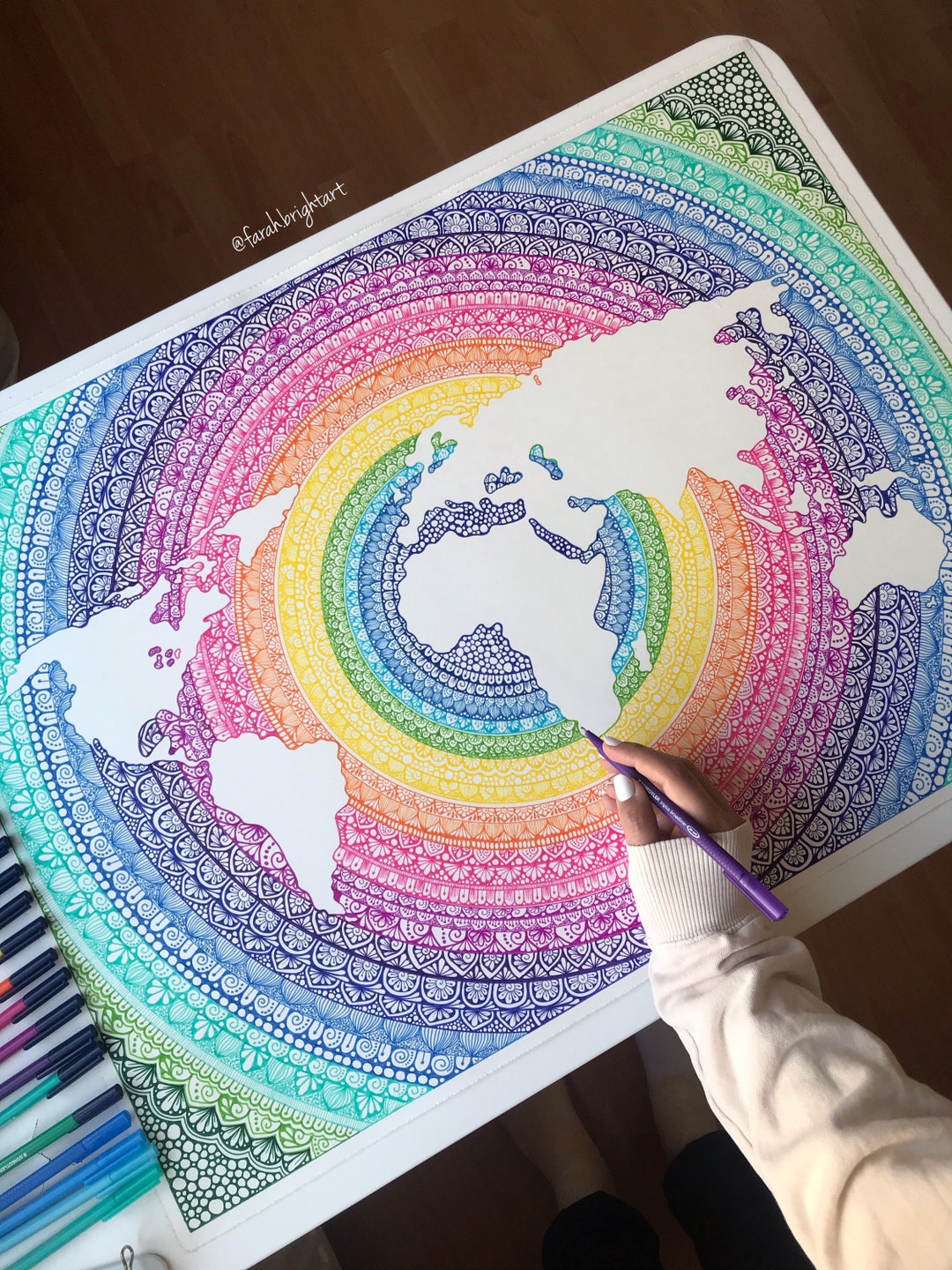 World Map Mandala Drawing Print Wall Decor World Map Mandala Artwork - Etsy