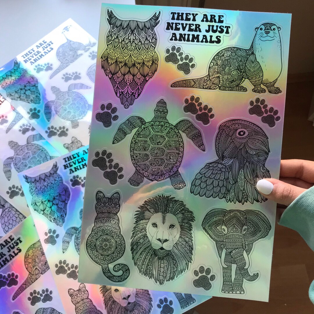 Zentangle Animal Holographic Water Sticker Sheets - Holographic ...