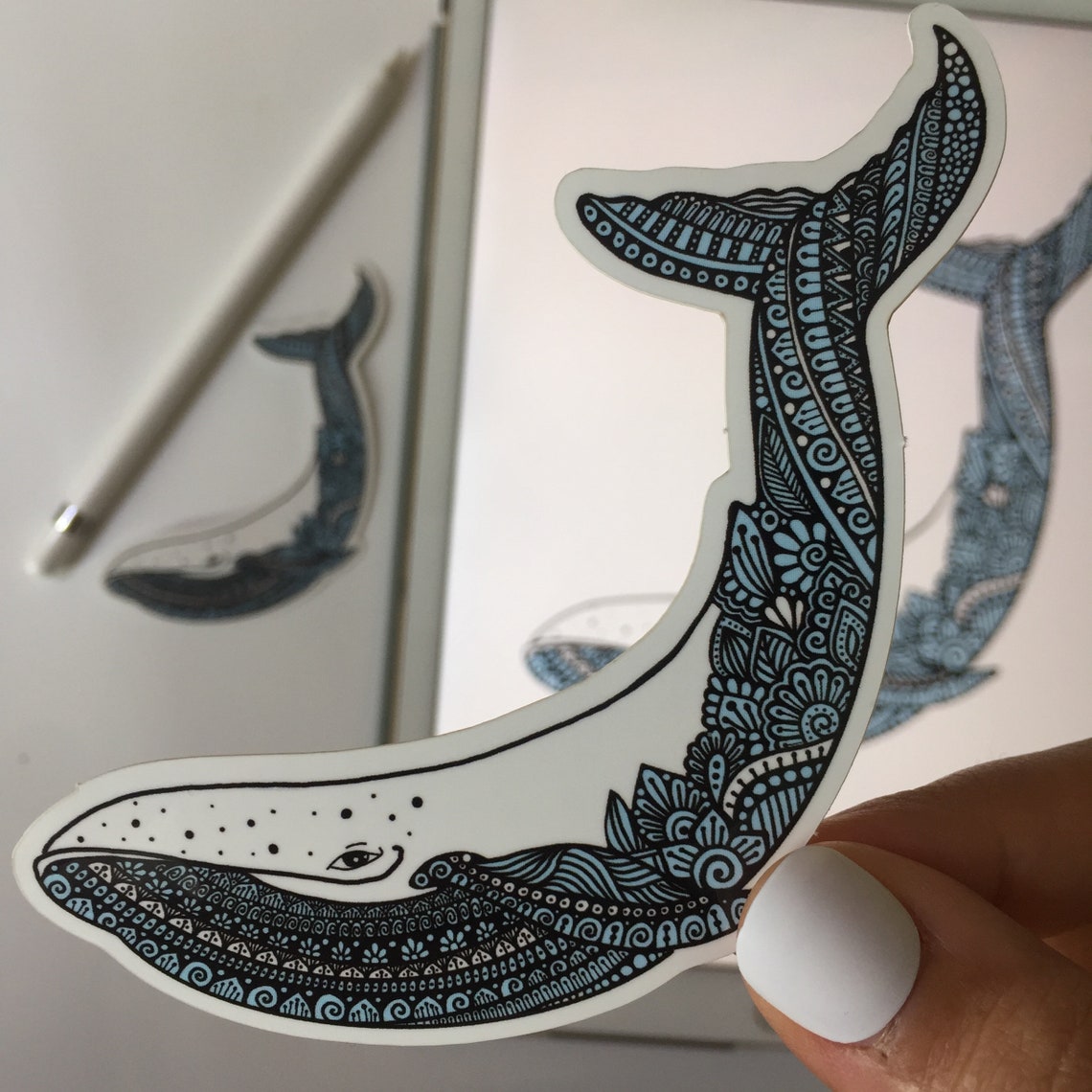 Zentangle Whale Sticker Whale Sticker Waterproof Sticker | Etsy