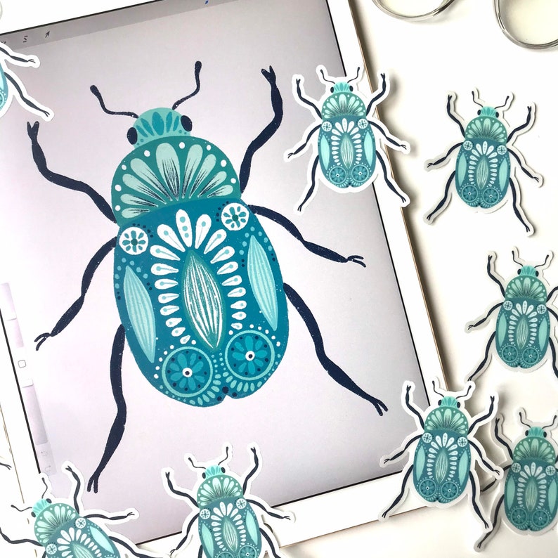 Matte Transparent Cute Blue Bug Sticker Waterproof Sticker | Etsy