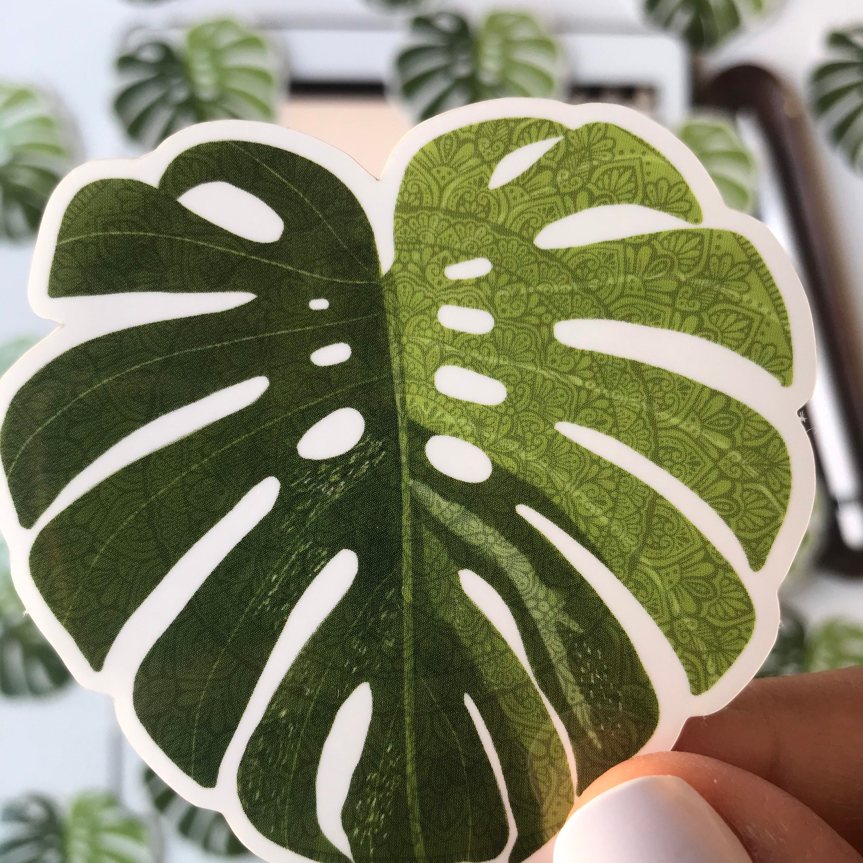 Mandala monstera waterproof stickers monstera leaf sticker | Etsy