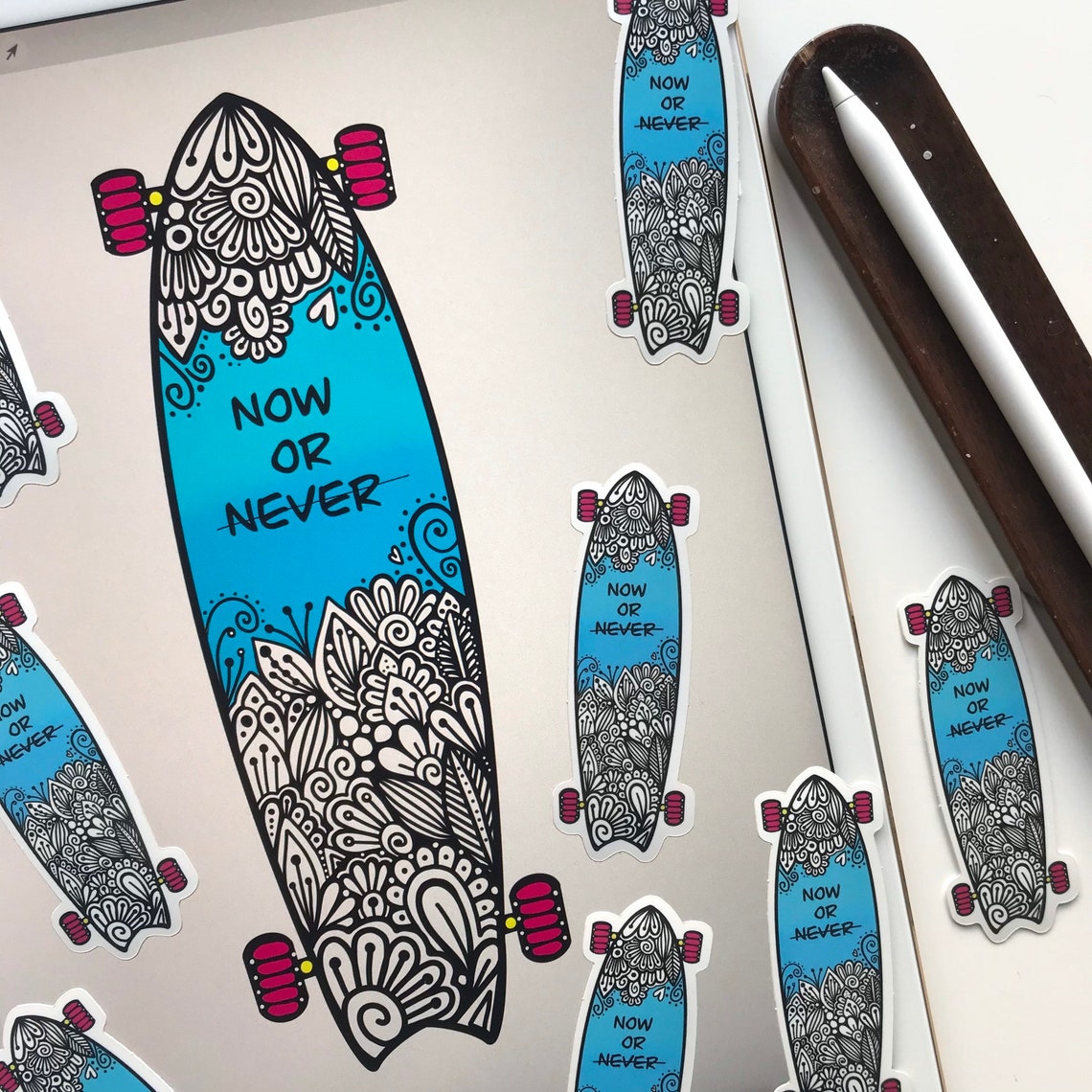 Zentangle Skateboard waterproof stickers skateboarding | Etsy