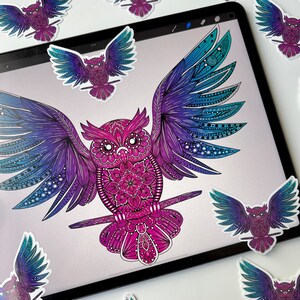 Flying Owl Zentangle Stickers - Waterproof Sticker - Etsy