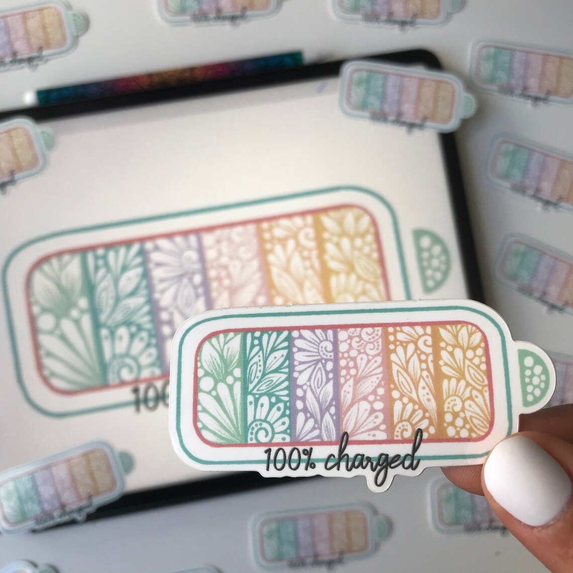 100% Charged Zentangle Sticker Waterproof Battery Sticker | Etsy