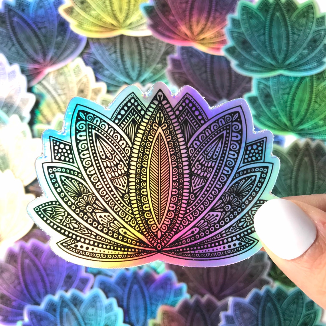 Holographic lotus zentangle stickers lotus stickers | Etsy