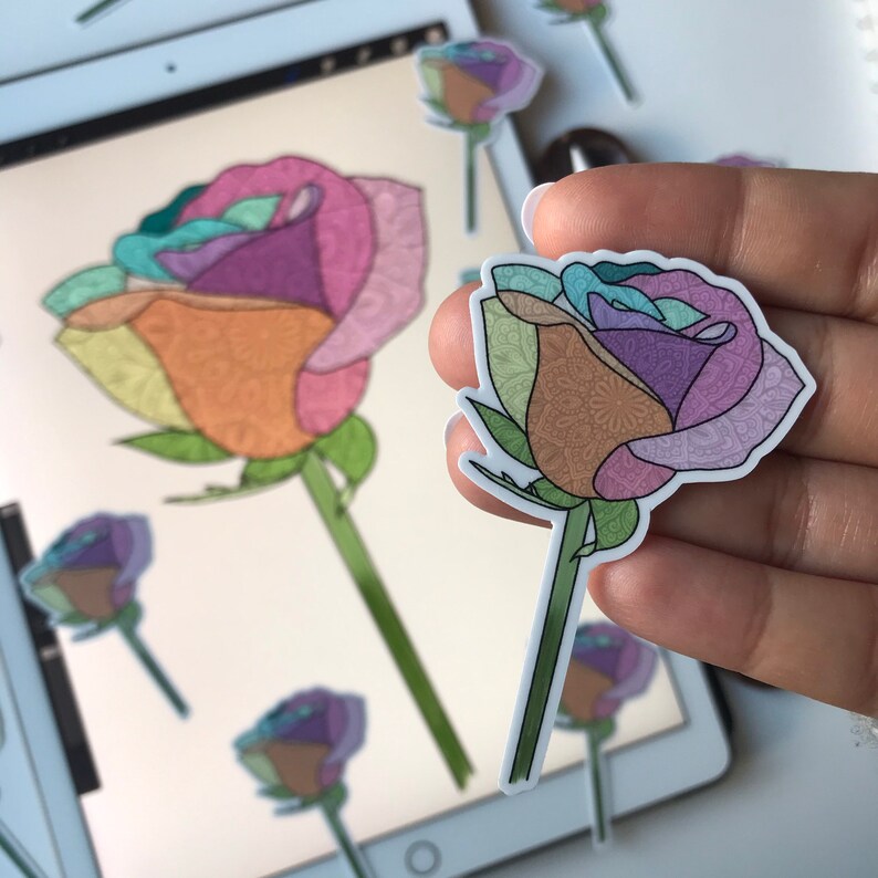 Mandala Pastel Rose Waterproof Stickers - Pastel Rose Stickers ...