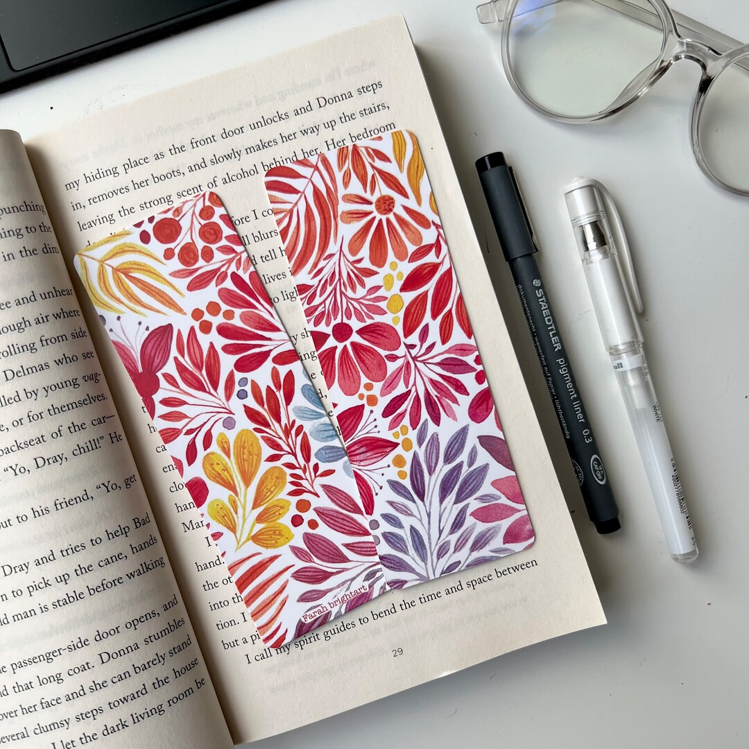 Rainbow Watercolor Plant Doodle Bookmark - Watercolor Bookmark - Etsy