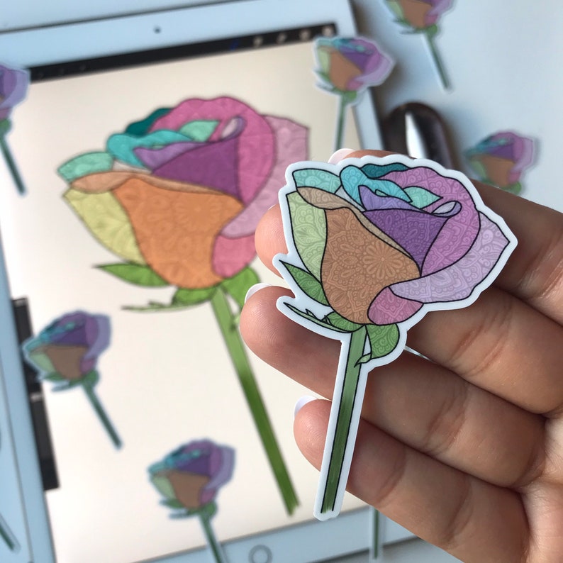 Mandala Pastel Rose Waterproof Stickers - Pastel Rose Stickers ...