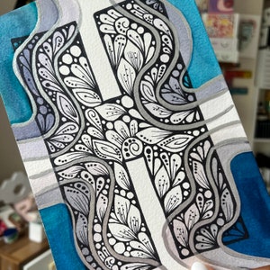 Zentangle H Letter With Watercolor Background - Wall Decor - Original ...