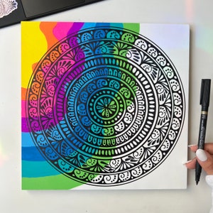 Abstract Rainbow Mandala _ Hand Drawn _ Wall Decor - Etsy