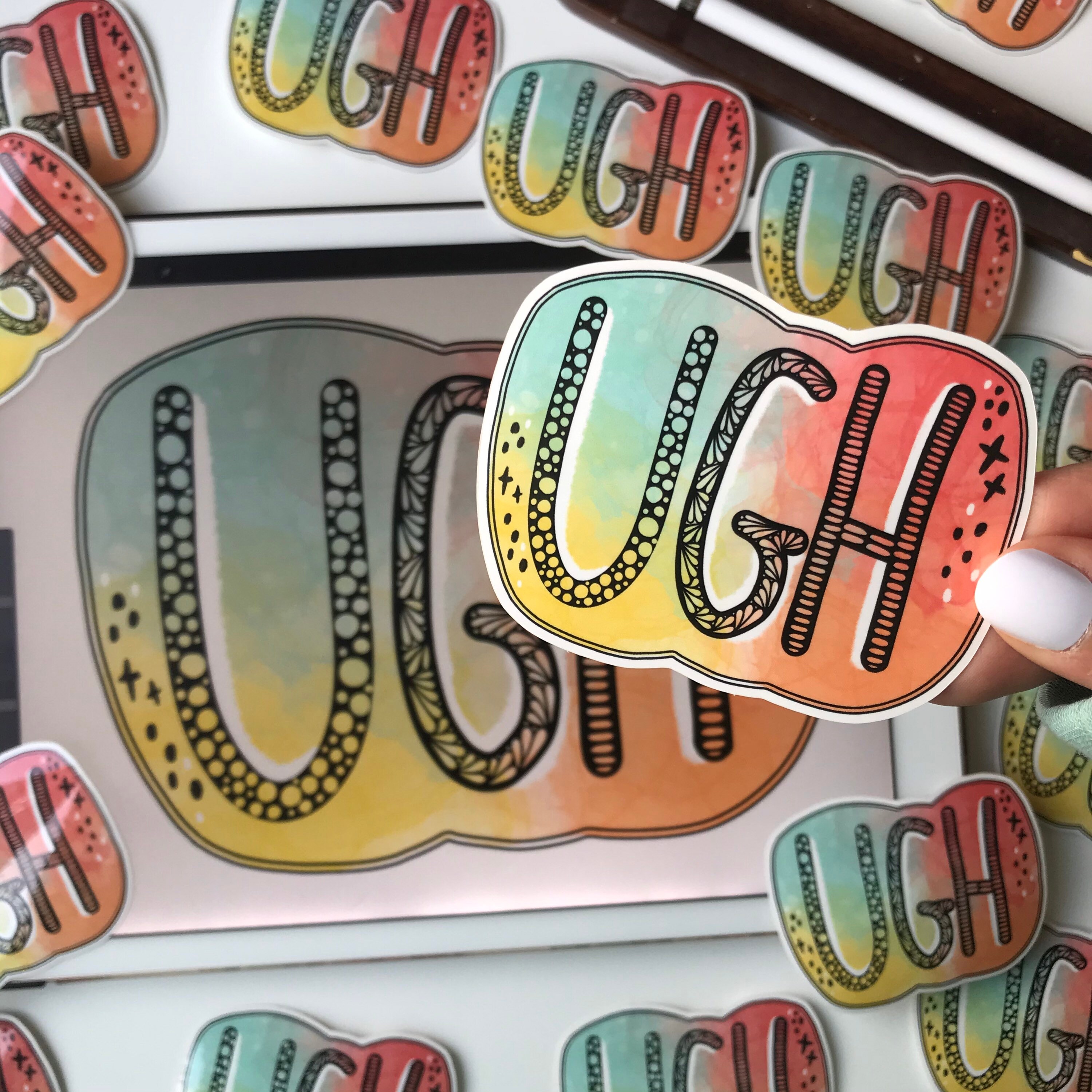 Zentangle Ugh Waterproof Sticker Waterproof Sticker Hand | Etsy