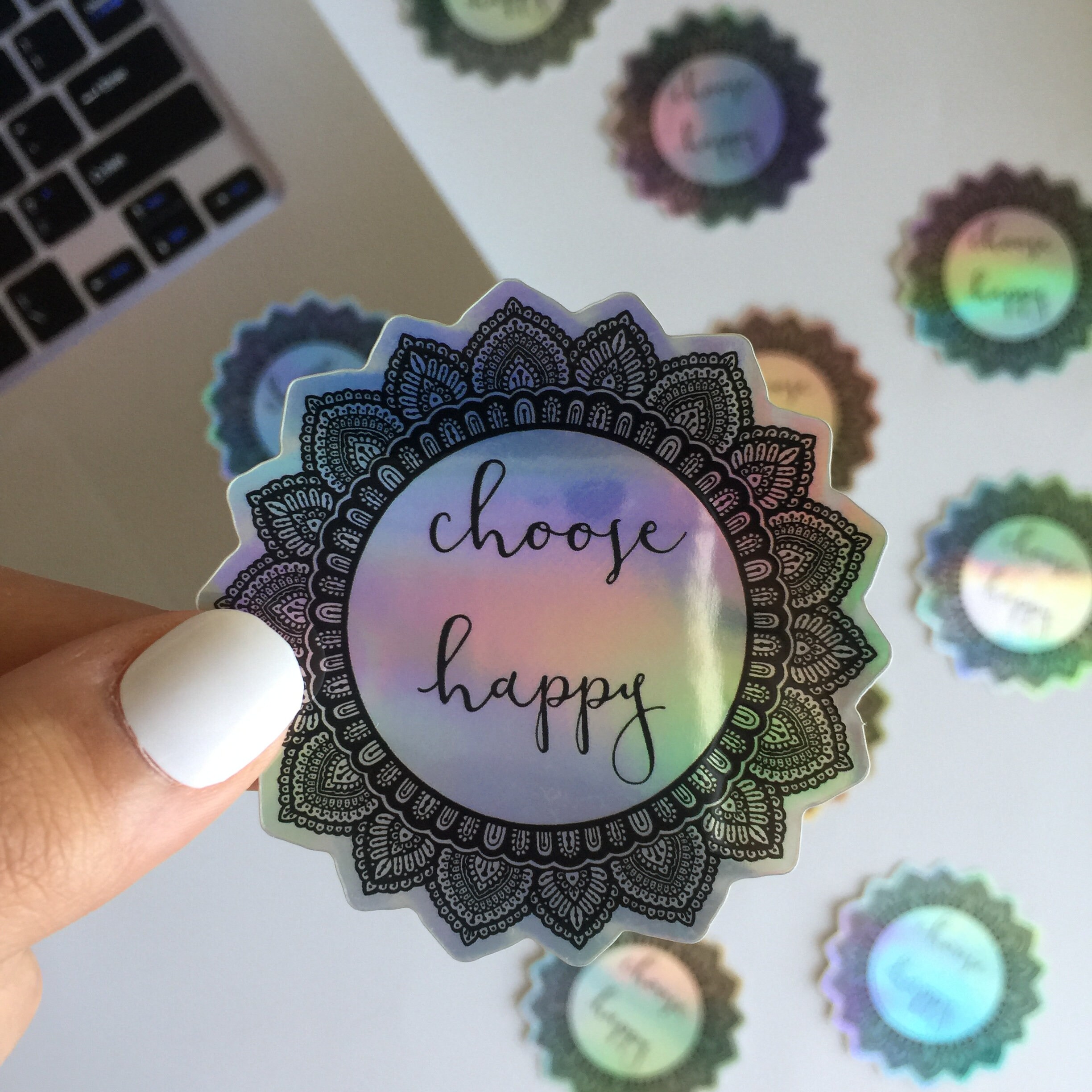 Choose Happy Holographic Sticker Quote Sticker Mandala | Etsy