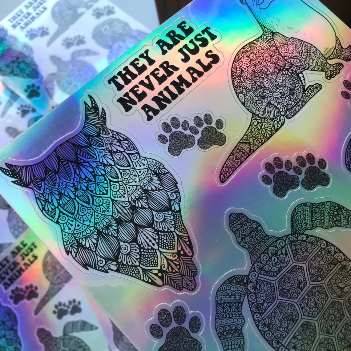 Zentangle Animal Holographic Water Sticker Sheets - Etsy