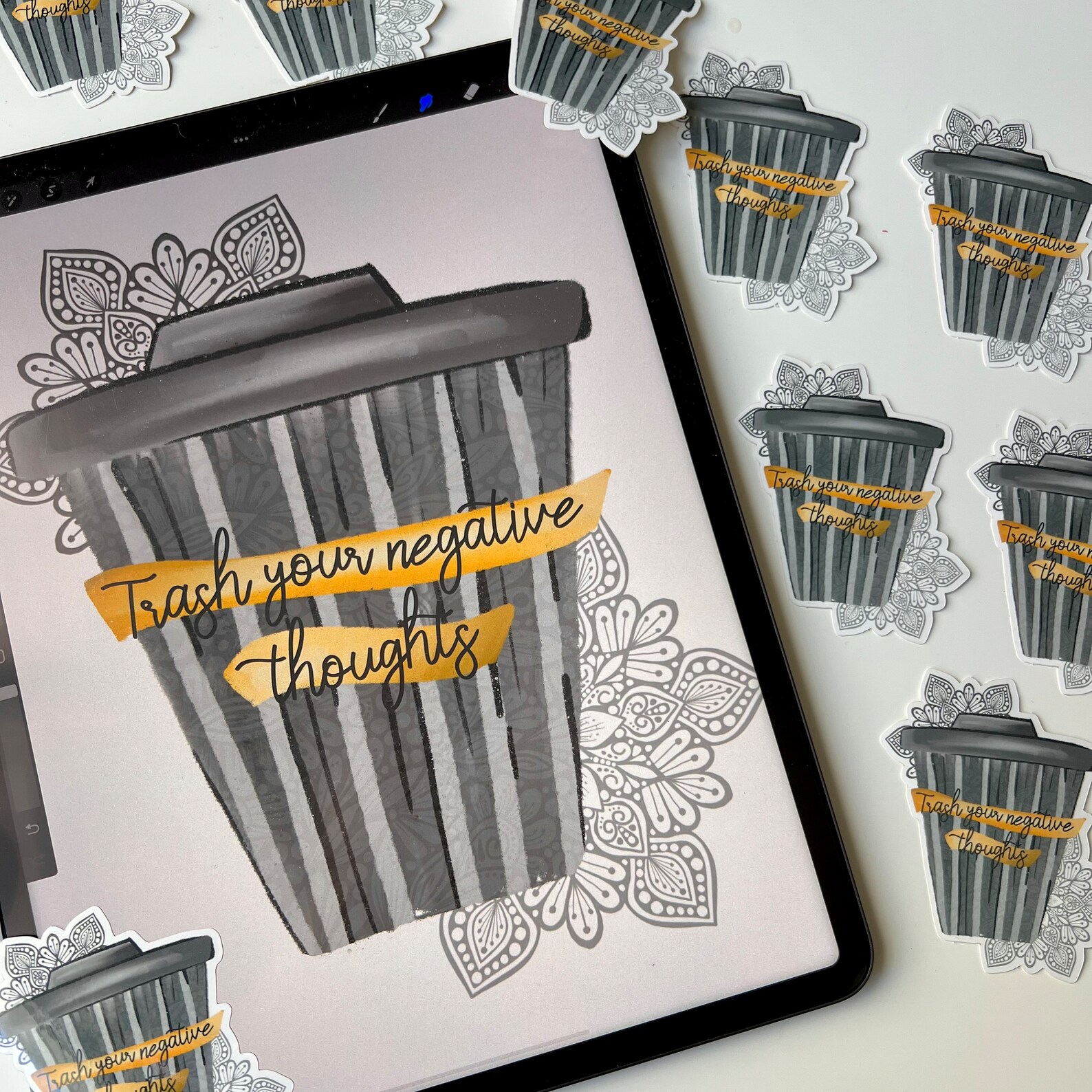 Trash Your Negative Thoughts Zentangle Sticker - Waterproof Stickers - Etsy