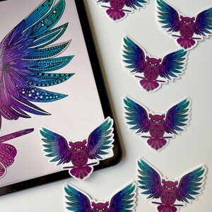 Flying Owl Zentangle Stickers - Waterproof Sticker - Etsy