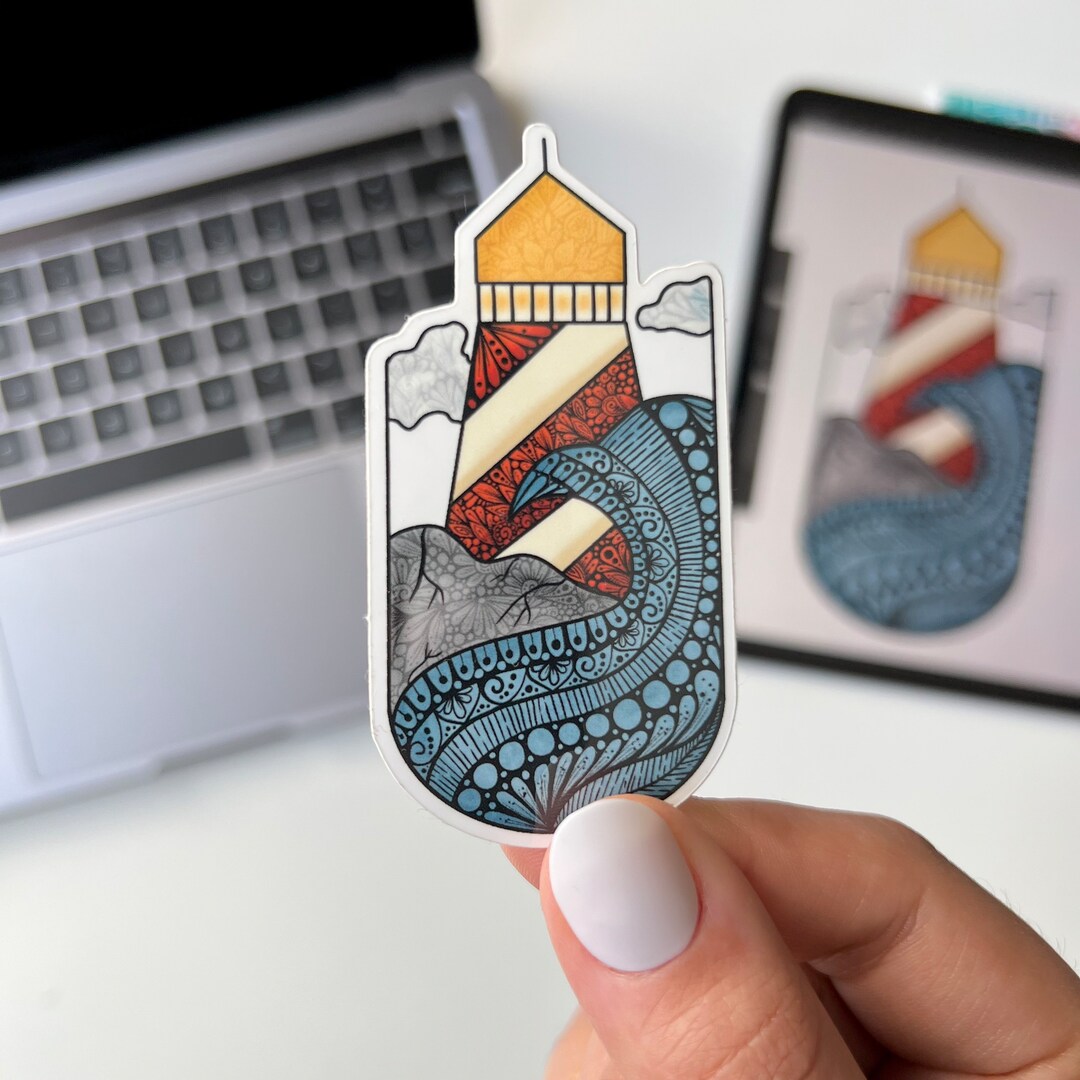 Wave and Lighthouse Zentangle Stickers - Waterproof Sticker - Etsy