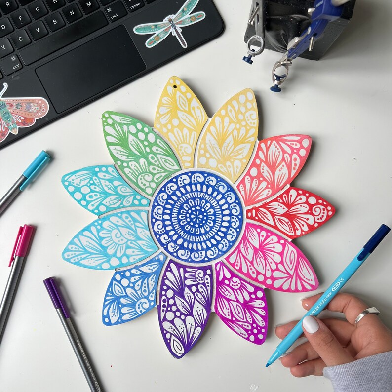 Zentangle Rainbow Flower - Etsy