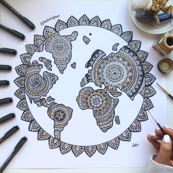 Paper & Party Supplies Stickers Holographic World Map Sticker Zentangle ...
